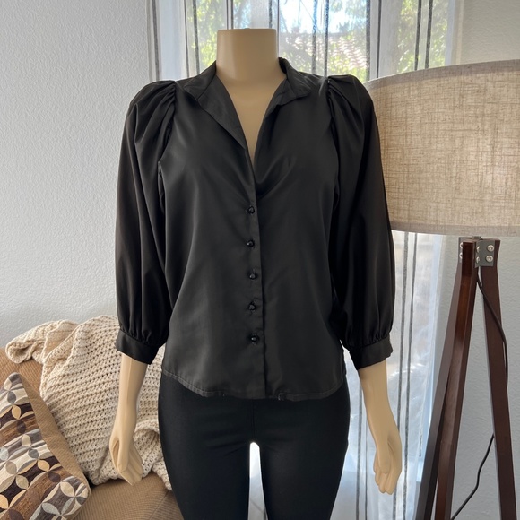 Patty O’Neil | Tops | Vintage Patty Oneil Black Blouse Puff Sleeve Top Retro Button Size 5 ...